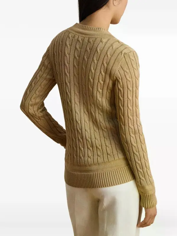 Ralph Lauren Cable-knit V-neck Sweater With Embroidered Logo - Neutrals
