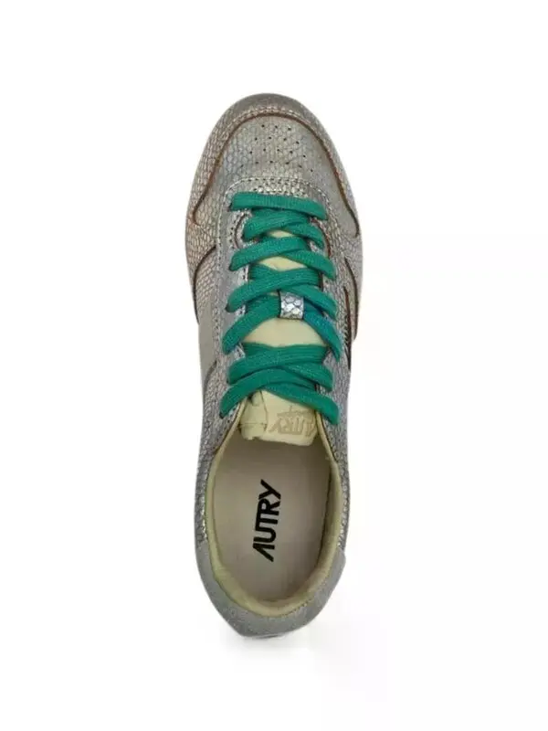 AUTRY Snakeskin-effect Metallic Lace-up Sneakers