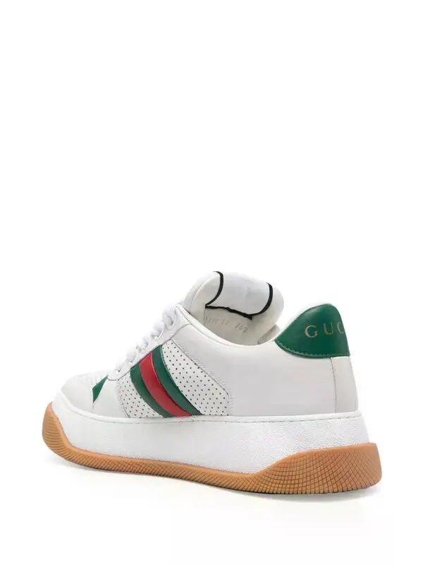 Gucci Leather Screener Sneakers With Web Detail - White