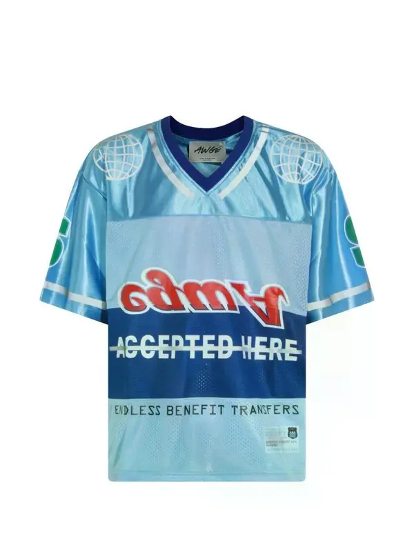 AWGE Mesh-panel Graphic Print T-shirt - Blue