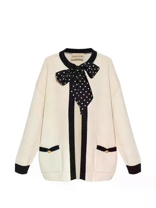 Valentino Garavani Contrast Trim Bow Detail Cardigan - Neutrals