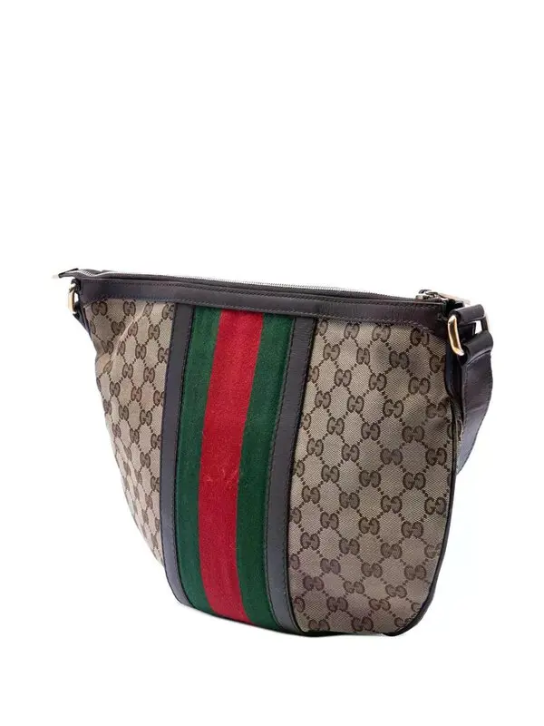 Gucci Gg Canvas Web Half Moon Crossbody Bag
