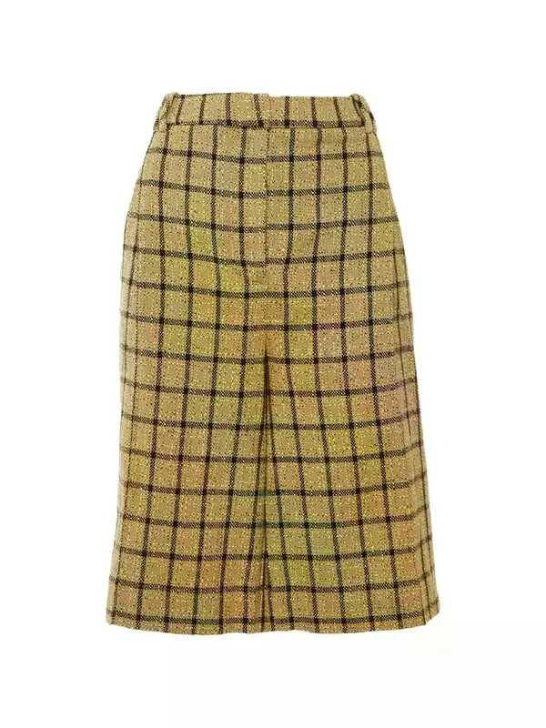 GANNI Checked Pleated Tweed Shorts - Neutrals