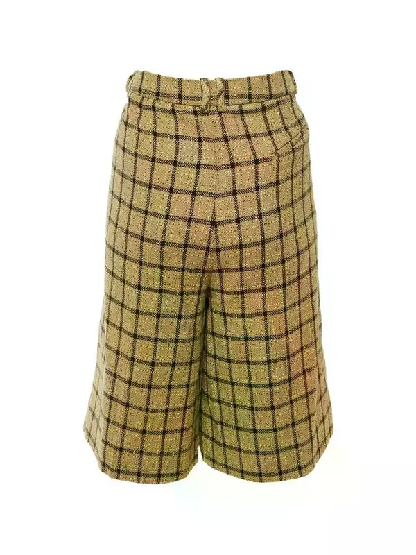 GANNI Checked Pleated Tweed Shorts
