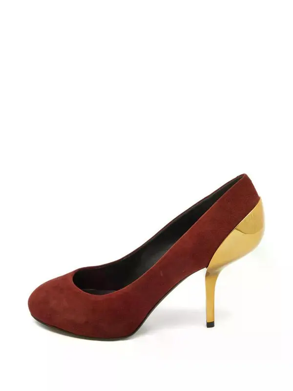 GIUSEPPE ZANOTTI Burgundy Suede Platform Pumps With Gold-tone Metal Heel - Red