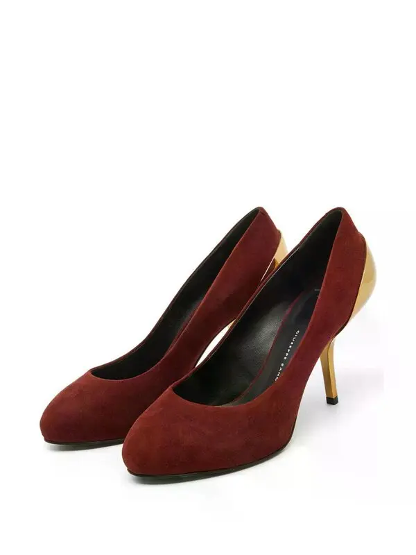 GIUSEPPE ZANOTTI Burgundy Suede Platform Pumps With Gold-tone Metal Heel - Red