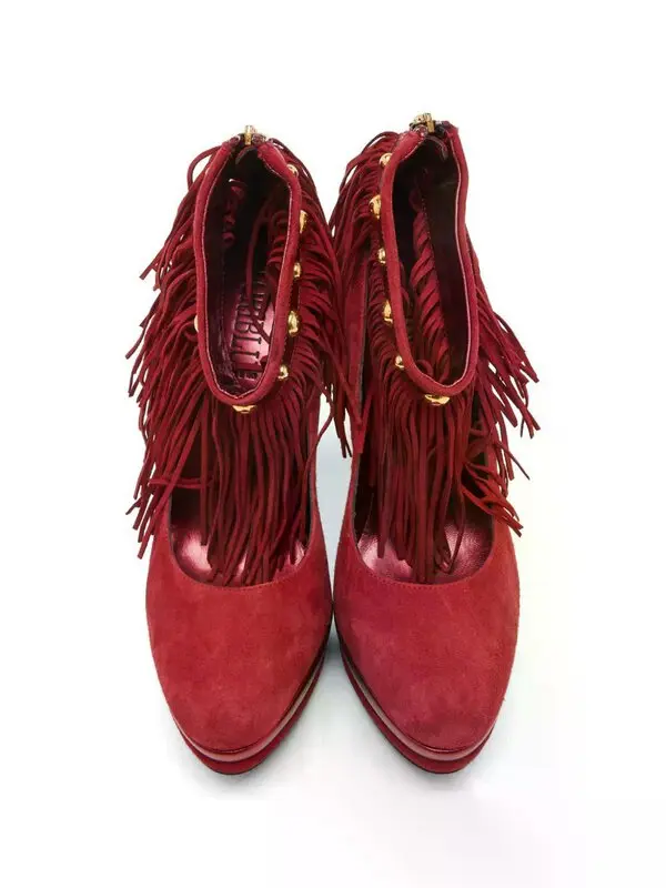 LORIBLU Suede Fringe Studded Pumps