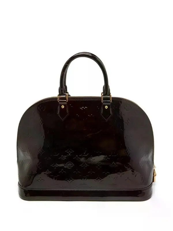 LOUIS VUITTON Monogram Embossed Patent Leather Alma Tote Bag - Brown