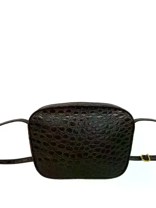 FERRAGAMO Croc Embossed Leather Vara Crossbody Bag