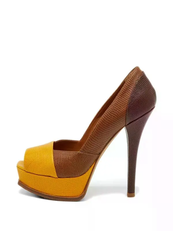 Fendi Lizard-effect Peep-toe Platform Stiletto Pumps - Brown