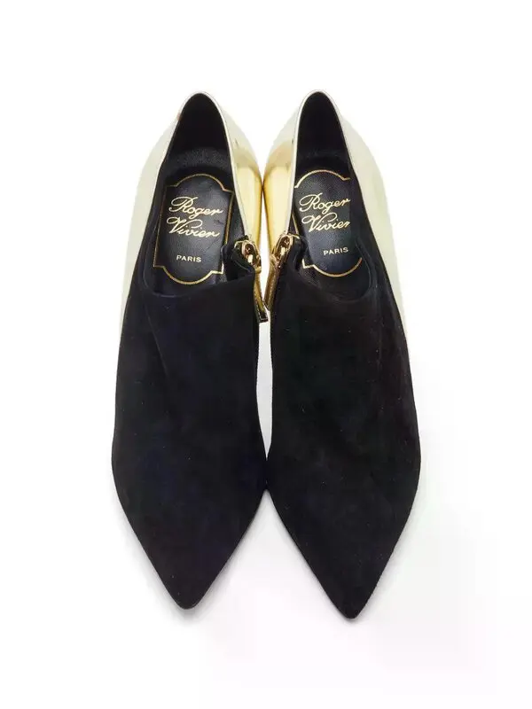 ROGER VIVIER Leather And Suede Pointed Pumps With Side Zip - Black