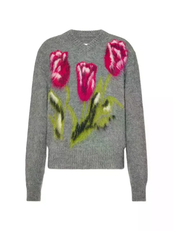 MAISON MARGIELA Floral V-neck Sweater - Grey