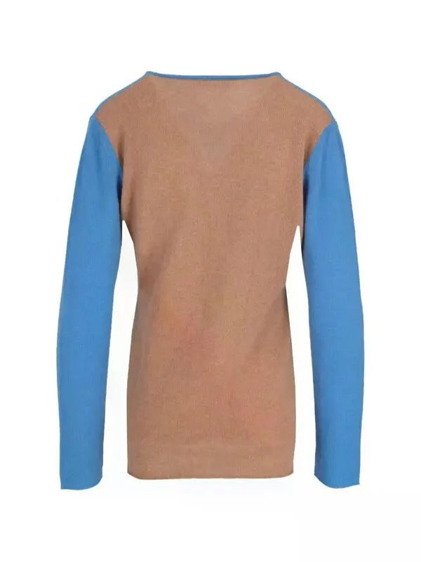 LA ROSE V-neck Fine Knit Colour-block Panel Sweater