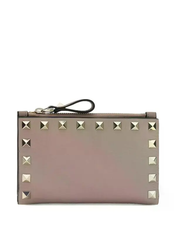 Valentino Garavani Rockstud Leather Card Holder - Neutrals