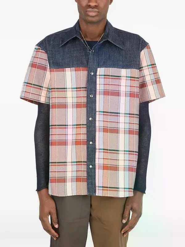 (DI)VISION Check-panel Denim-weave Shirt