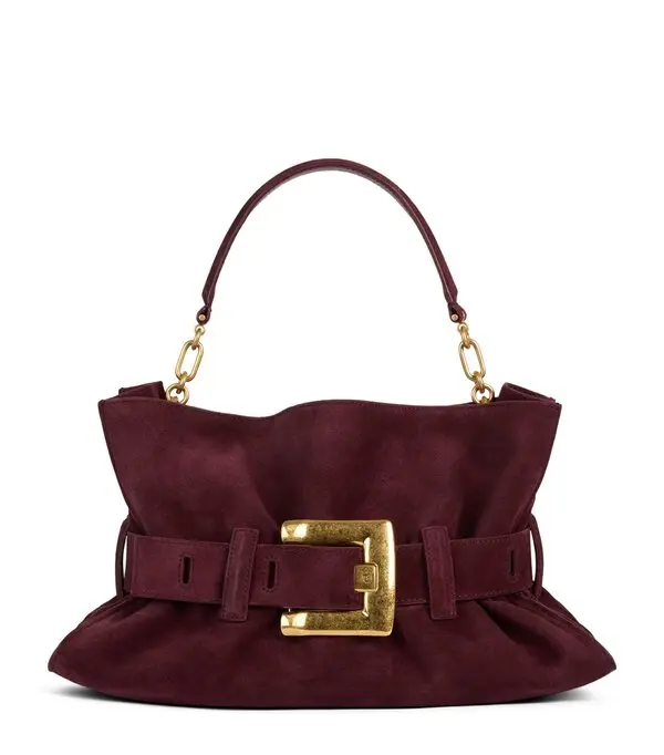 Balmain Medium Suede Shoulder Bag - Red