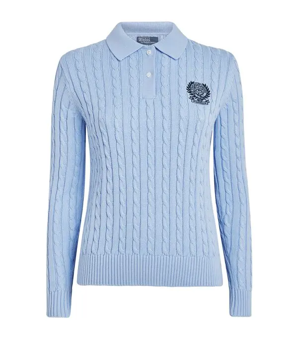 Polo Ralph Lauren Wimbledon Cable Knit Polo Sweater - Blue
