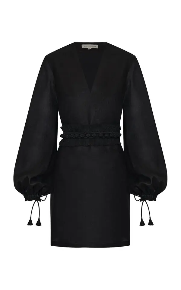 ANDRES OTALORA Belted Linen Mini Dress - Black