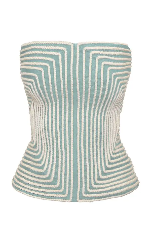 ANDRES OTALORA Nyota Alma Embroidered Linen Top - Light Blue