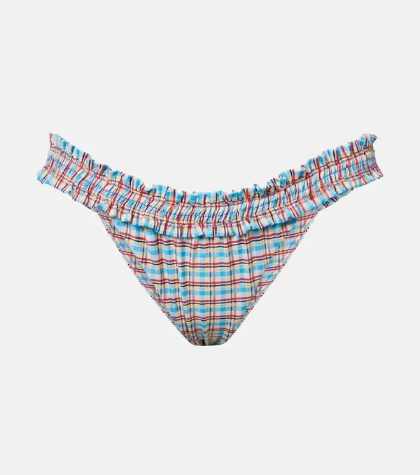 Faithfull The Brand Esterel Checked Ruffled Bikini Bottoms - Blue