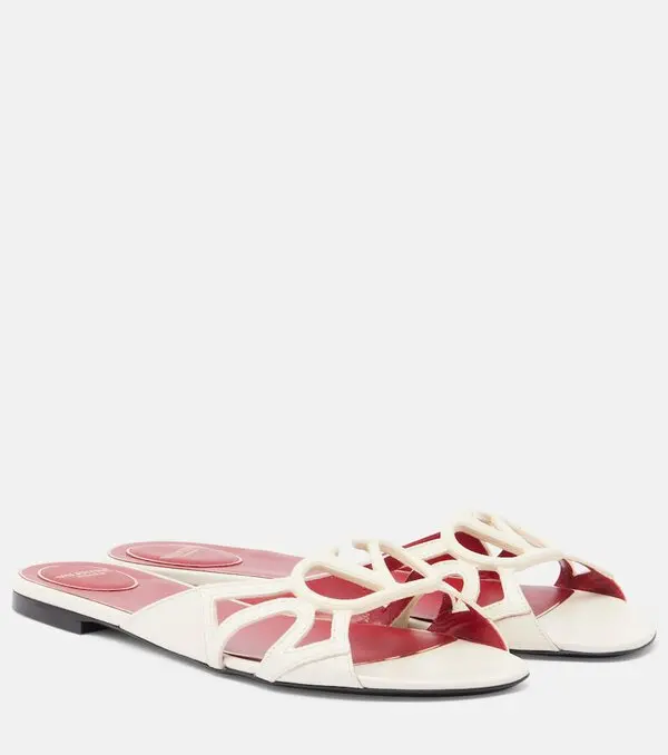 Valentino Garavani Wonderweb Vlogo Leather Slides - White