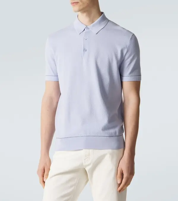 Brioni Cotton Pique Polo Shirt - Blue