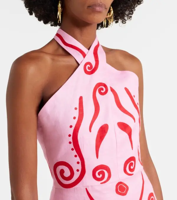 CALA DE LA CRUZ Printed Linen Mini Dress
