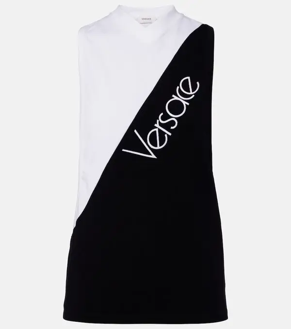 Versace Logo Embroidered Cotton-blend Tank Top