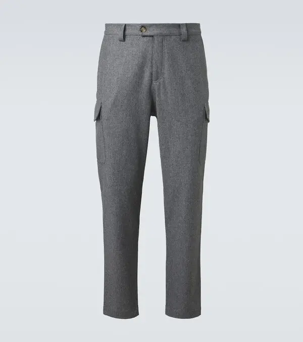 Brunello Cucinelli Wool Tapered Cargo Trousers - Grey