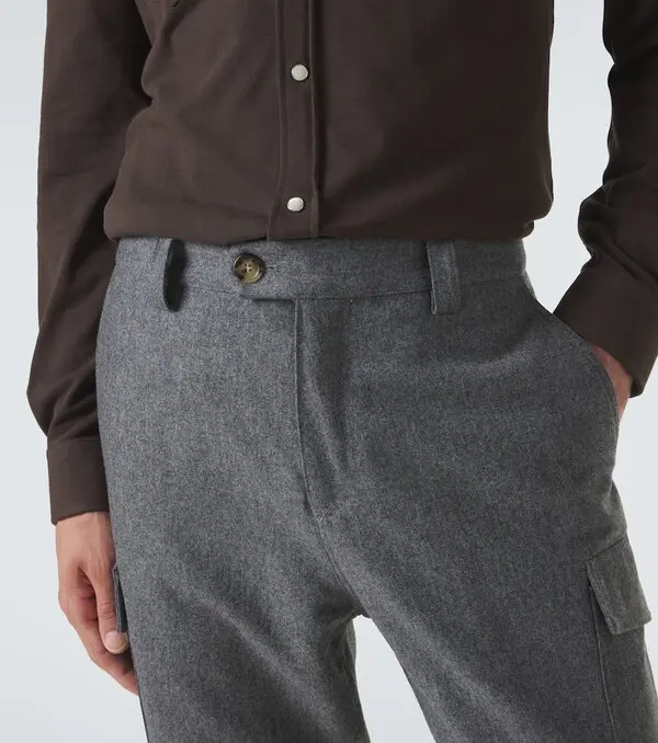 Brunello Cucinelli Wool Tapered Cargo Trousers - Grey