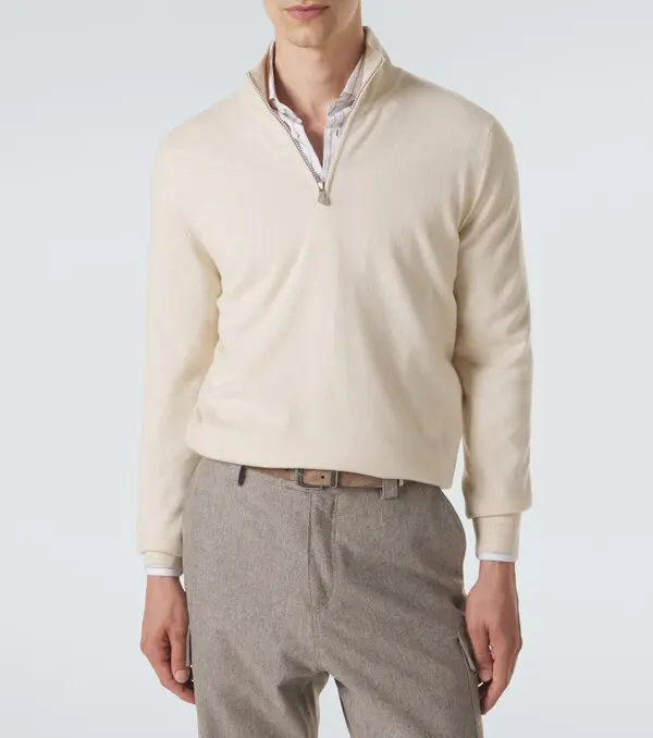 Brunello Cucinelli Cashmere Quarter-zip Sweater - Beige