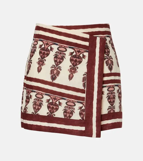 Johanna Ortiz Printed Linen Wrap Skirt - Red