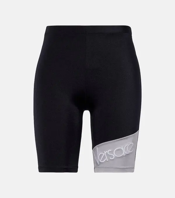 Versace Logo Embroidered Biker Shorts - Black