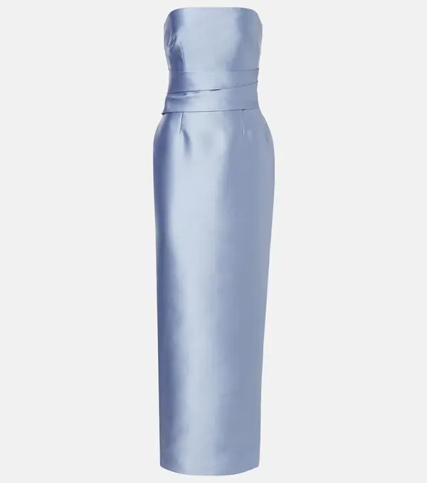 Solace London Ingrid Draped Satin Gown - Blue