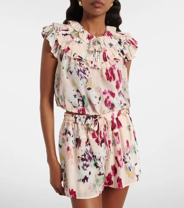 Ulla Johnson Eleonore Floral Ruffled Silk Crop Top