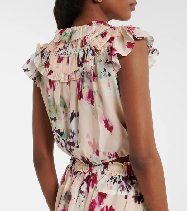Ulla Johnson Eleonore Floral Ruffled Silk Crop Top