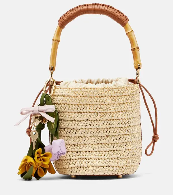 SELF-PORTRAIT Small Raffia Bucket Bag - Beige