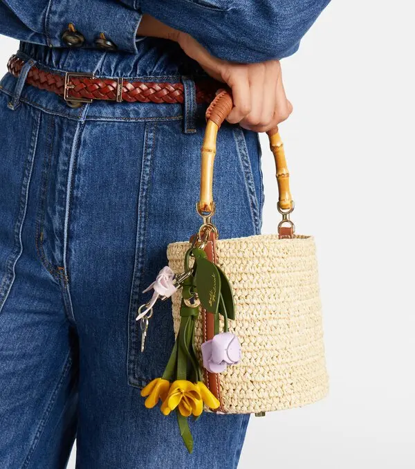 SELF-PORTRAIT Small Raffia Bucket Bag - Beige