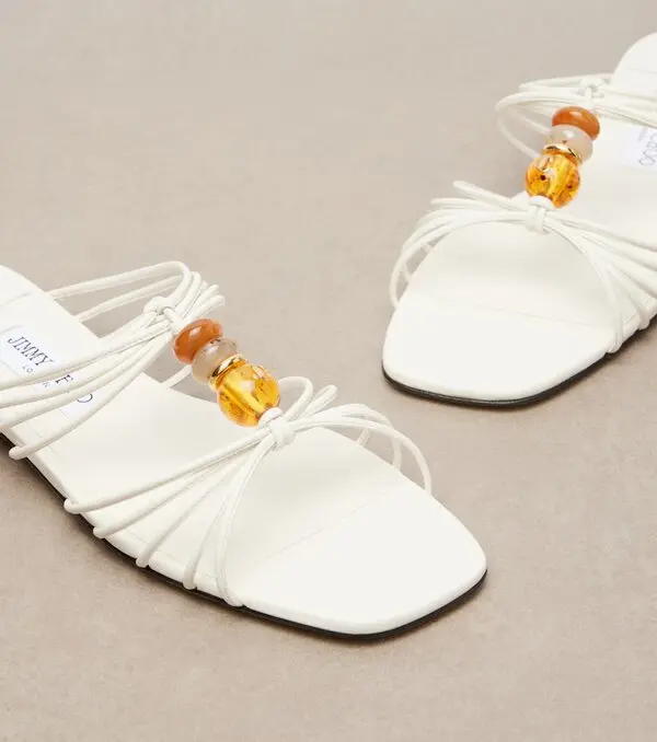 JIMMY CHOO Lova Beaded Leather Sandals - White