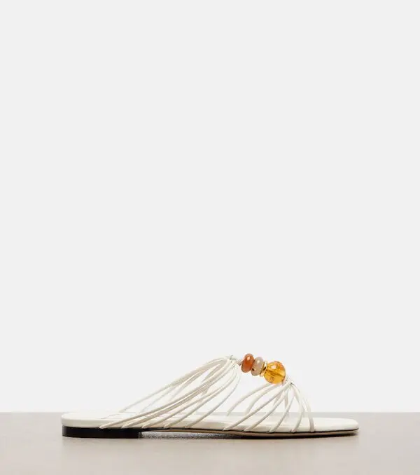 JIMMY CHOO Lova Beaded Leather Sandals - White