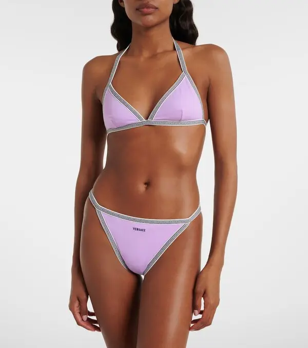 Versace Logo Embroidered Bikini Bottoms - Purple