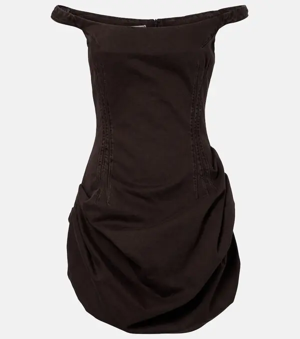 Magda Butrym Gathered Off-shoulder Denim Mini Dress - Brown