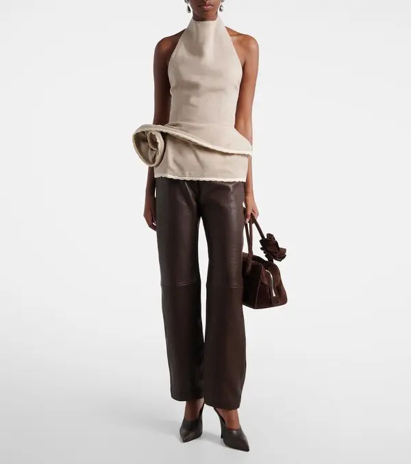 Magda Butrym Dark Leather Straight Leg Trousers
