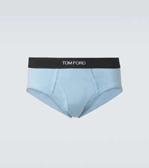 TOM FORD Logo Cotton-blend Briefs - Blue