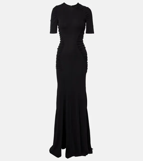 Victoria Beckham Ruched Crepe Jersey Maxi Dress - Black