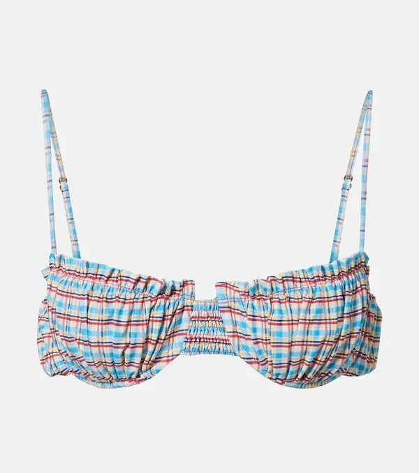 Faithfull The Brand Esterel Checked Bikini Top - Blue