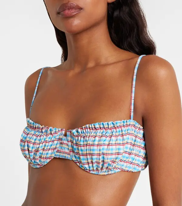 Faithfull The Brand Esterel Checked Bikini Top - Blue