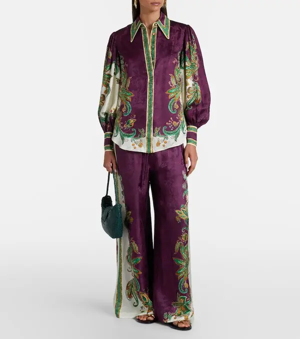 ALEMAIS Printed Wide-leg Silk Trousers - Multicoloured