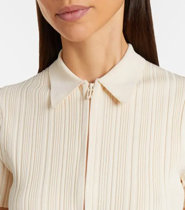 Victoria Beckham Ribbed Knit Zip-up Top