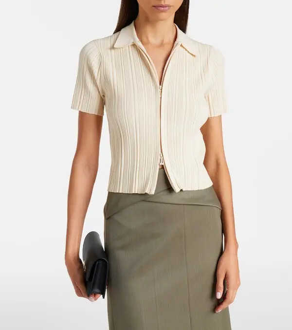 Victoria Beckham Ribbed Knit Zip-up Top